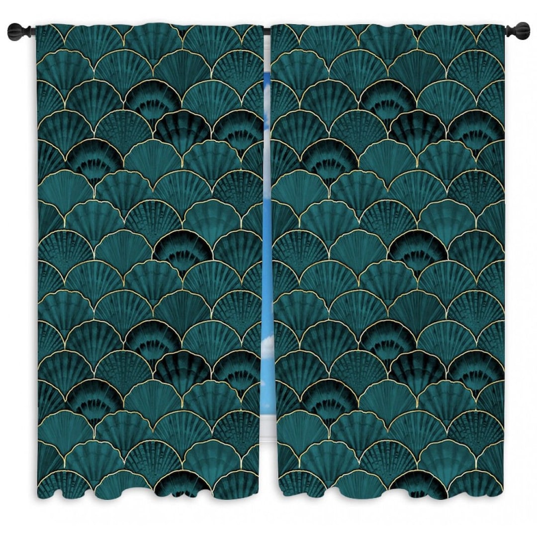 Seashell Window Curtains Teal Seashells in Watercolor Curtains - Etsy