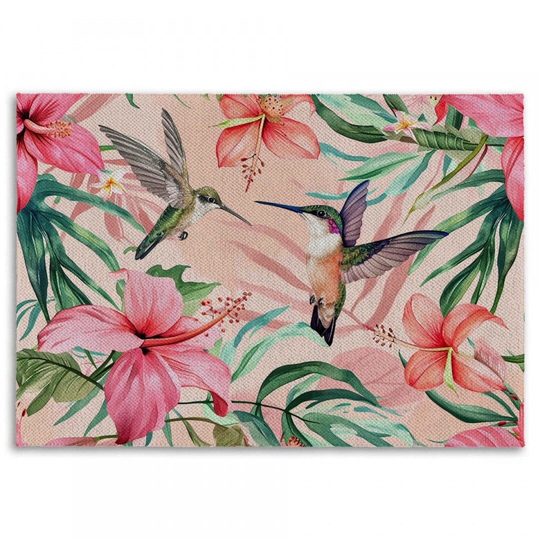 Hummingbird Rugs Birds and Flowers Bedroom Area Rug Peach and Teal ...