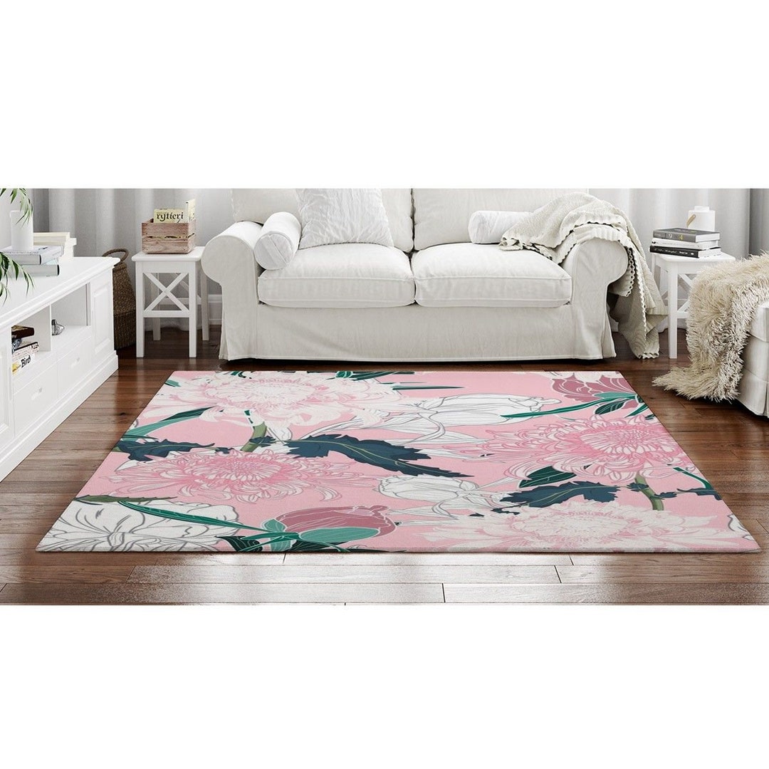 Chrysanthemum Rugs Japanese Pink Chrysanthemum Area Rug Blush Pink ...