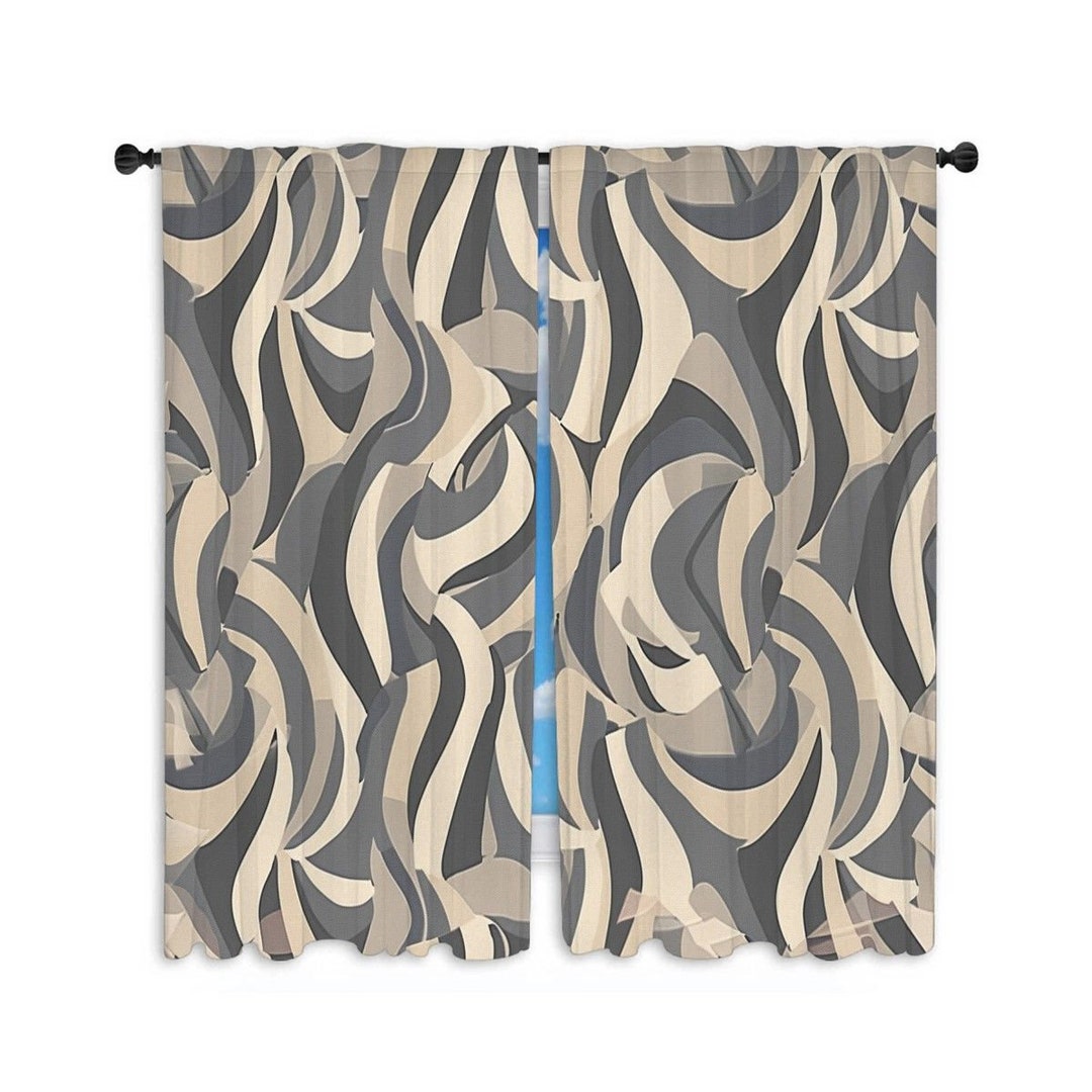 Wavy Window Curtain, Pattern Curtains, Fluid Curtain Panel, Abstract ...