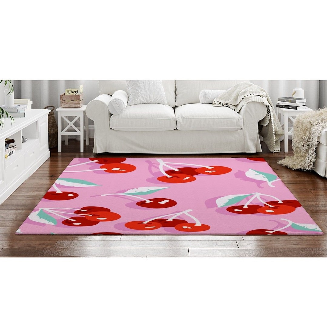 Cherry Rugs Cherries on Taffy Pink Area Rug Pink Red and White Area ...