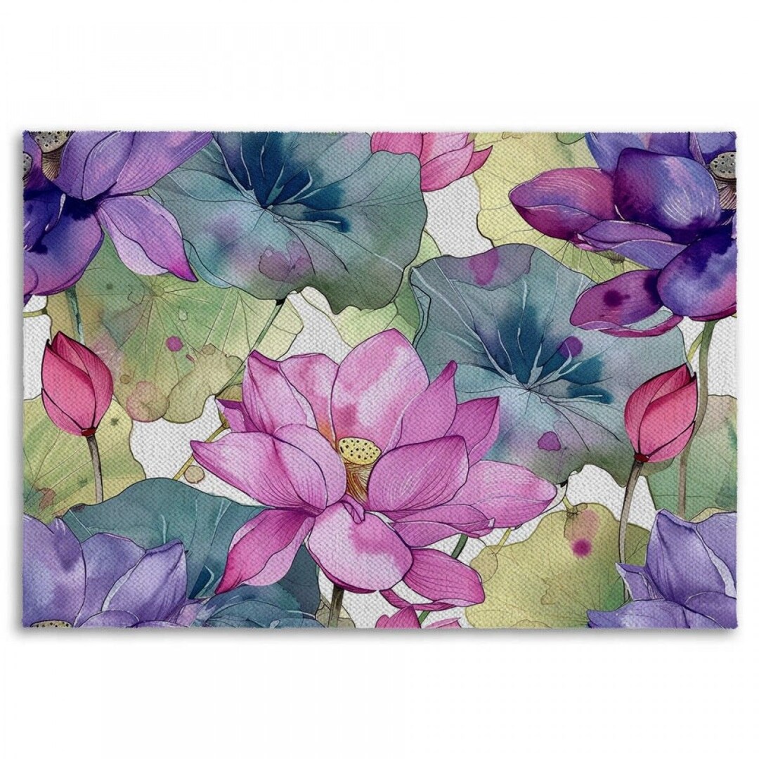 Lotus Flower Area Rug: Watercolor Floral Botanical Decor - Etsy