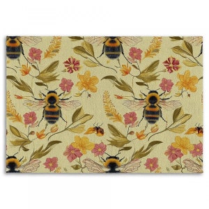Floral Bee Area Rug: Botanical Garden, Yellow & Pink - Etsy