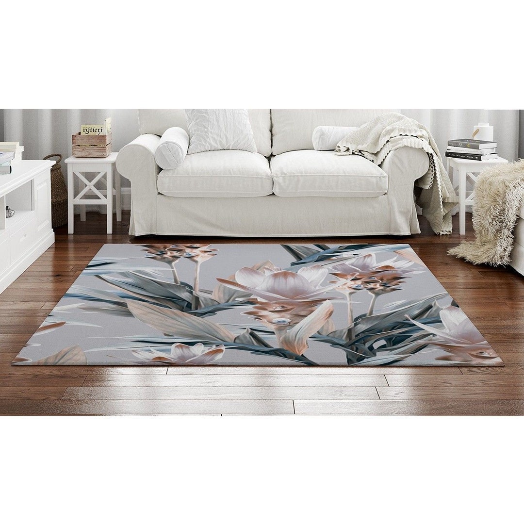 Gray Floral Area Rug: Personalized Botanical Accent Rug - Etsy