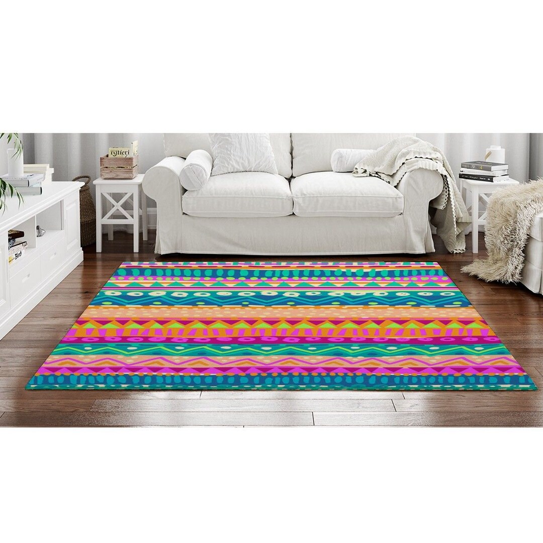 Colorful Ethnic Pattern Rug Colorful Stripe Area Rugs Vibrant Colors ...