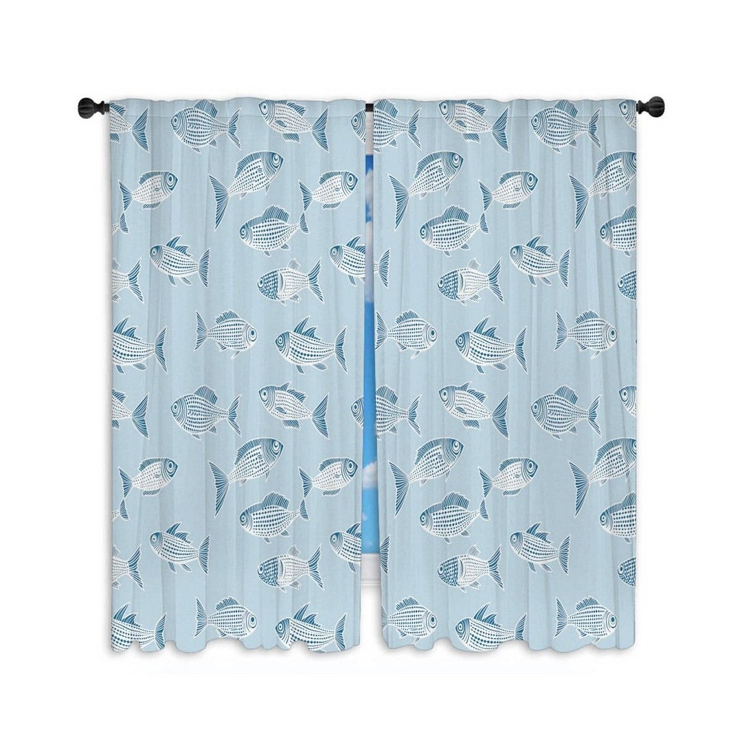 Fish Window Curtain, Coastal Curtains, Nautical Curtain Panel, Ocean ...