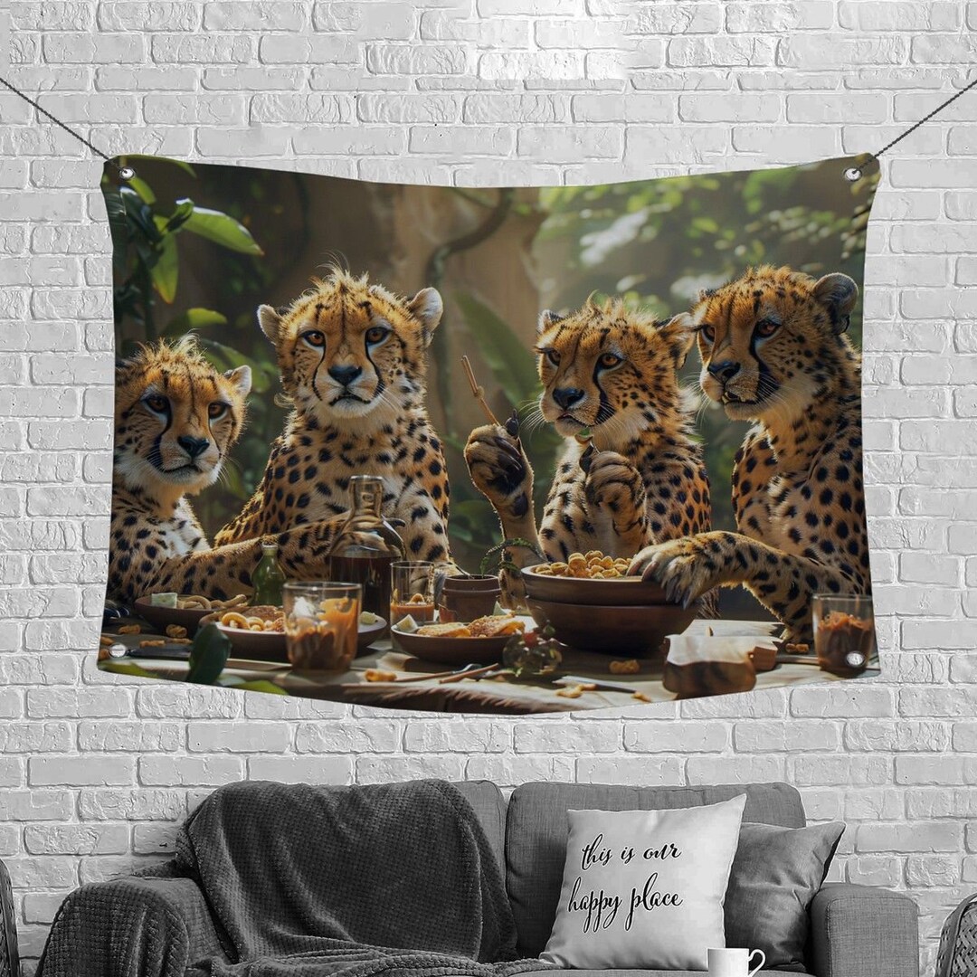Cheetahs Dining Wall Art, Artwork Wall Decor, Exotic Meal Tapestry ...