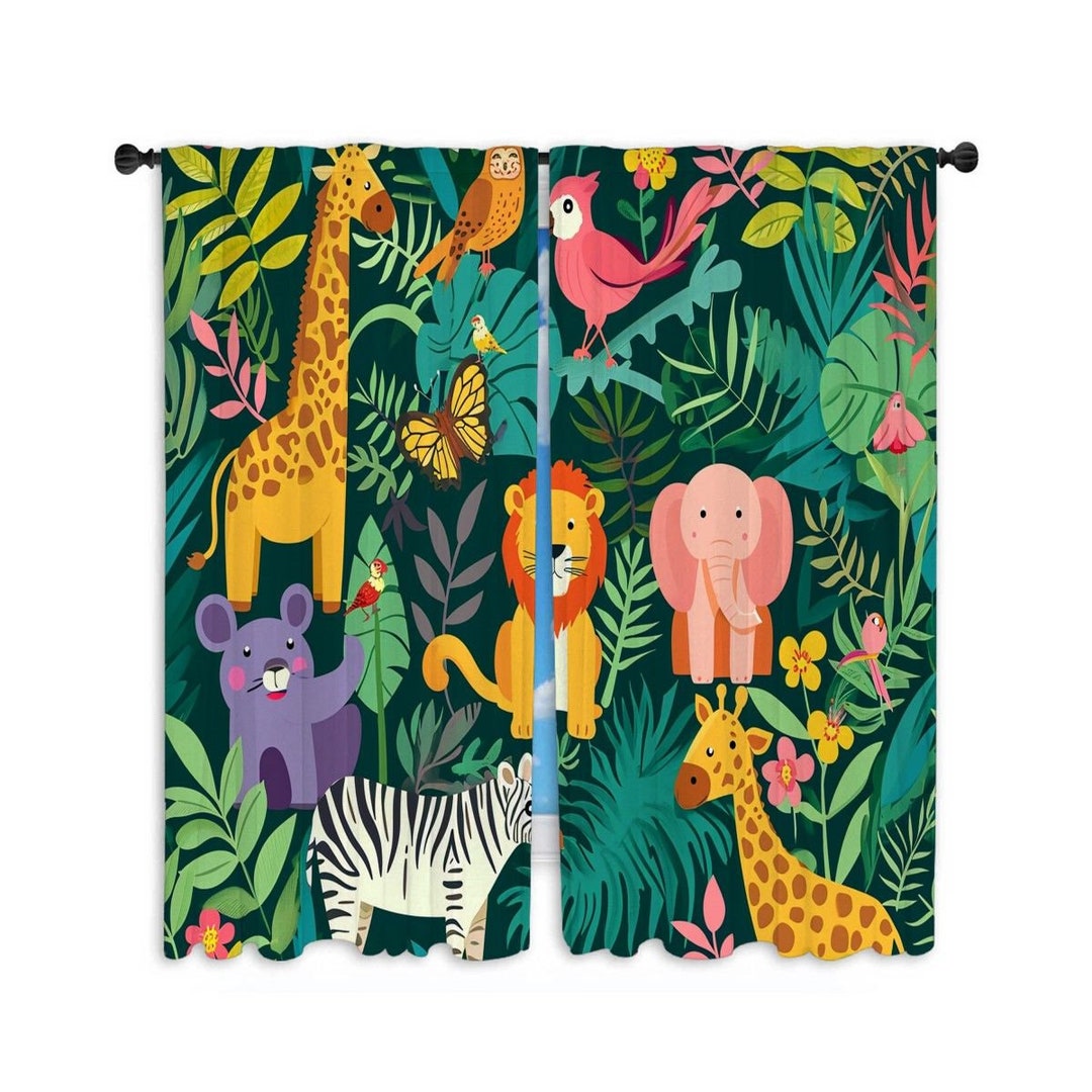 Safari Animal Window Curtains: Jungle Drapes in Custom Sizes - Etsy