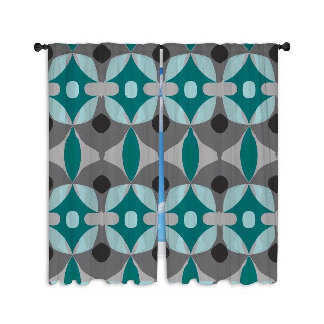 Teal Shapes Window Curtain, Cool Pattern Curtains, Stylized Curtain ...