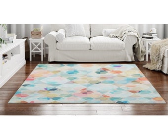 Blue Hexagon Pattern Rug - Etsy