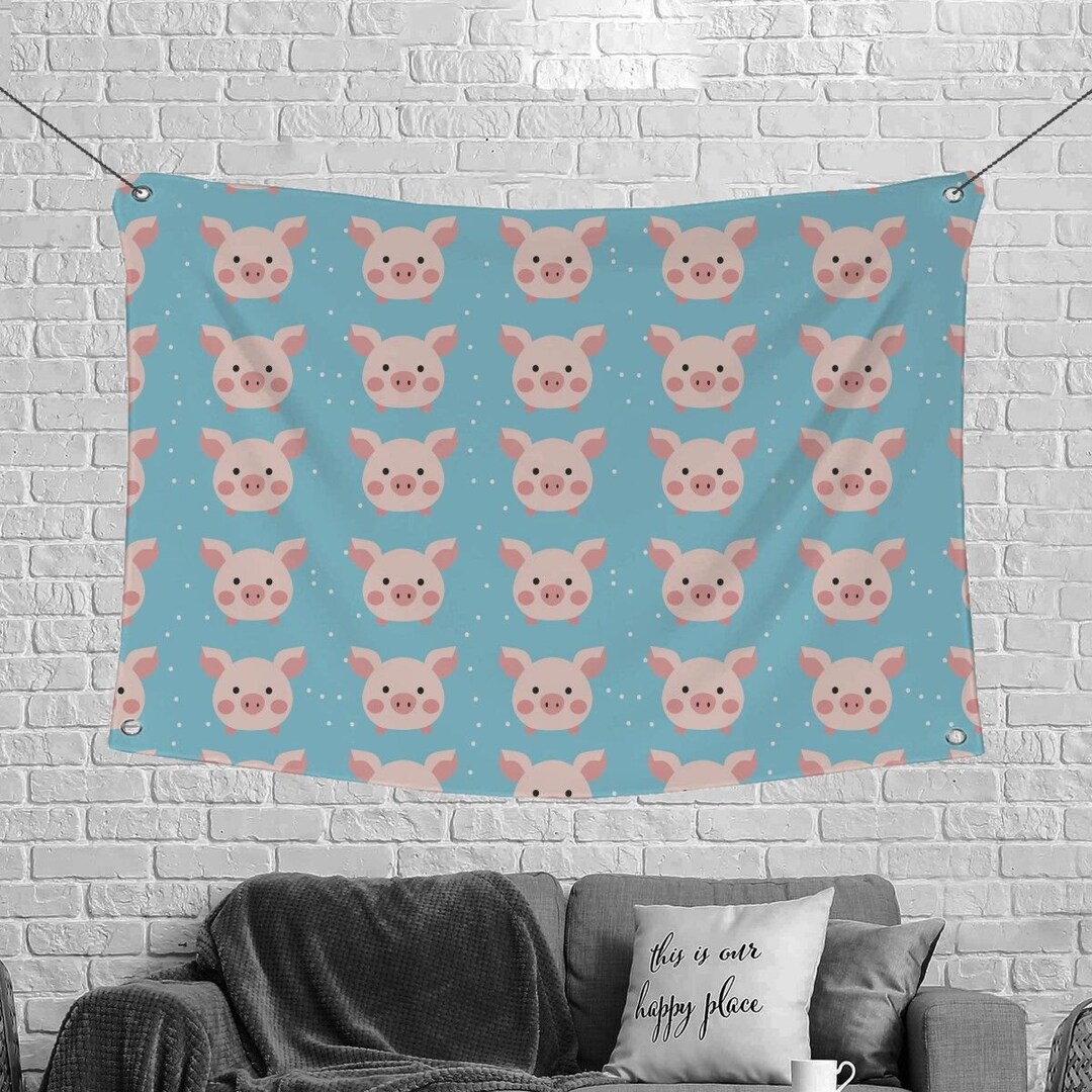 Pig Wall Art, Piglet Wall Decor, Farmhouse Tapestry, Farm Animal Canvas ...