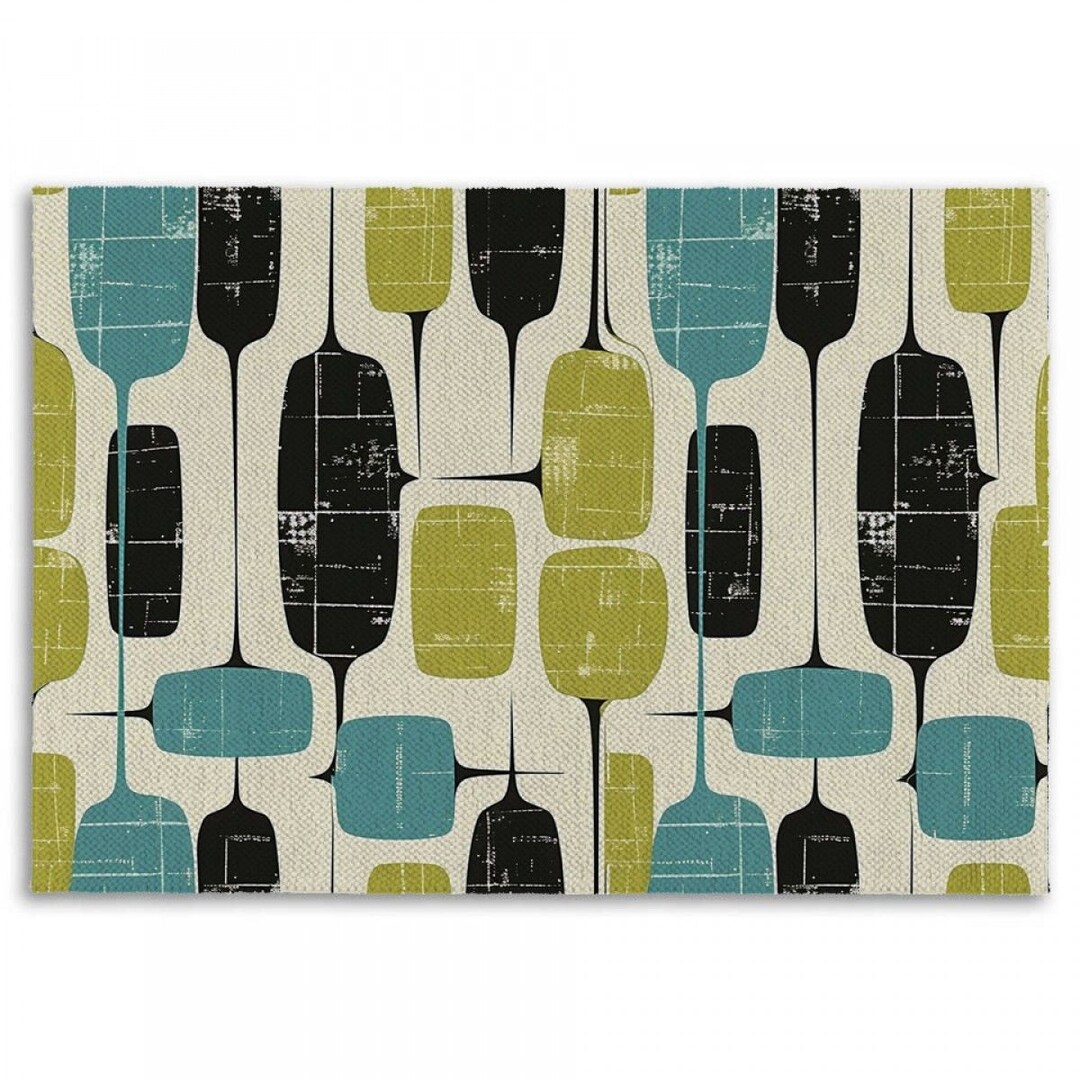 Abstract Mid-century Modern Area Rug: Green, Blue, and Black - Etsy