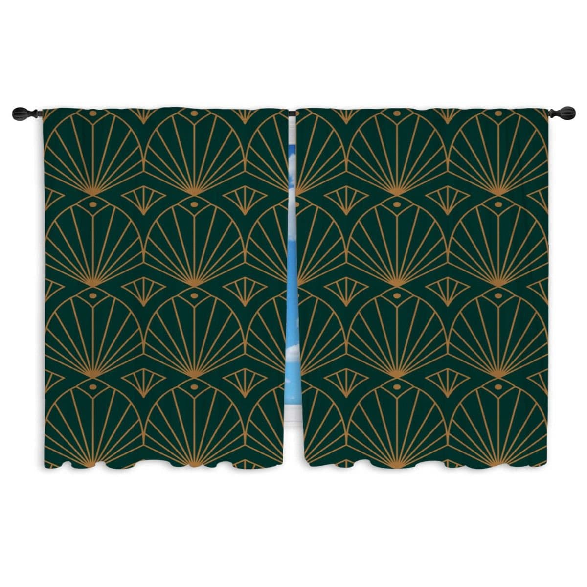 Green and Gold Curtain Panel Classic Geometric Window - Etsy