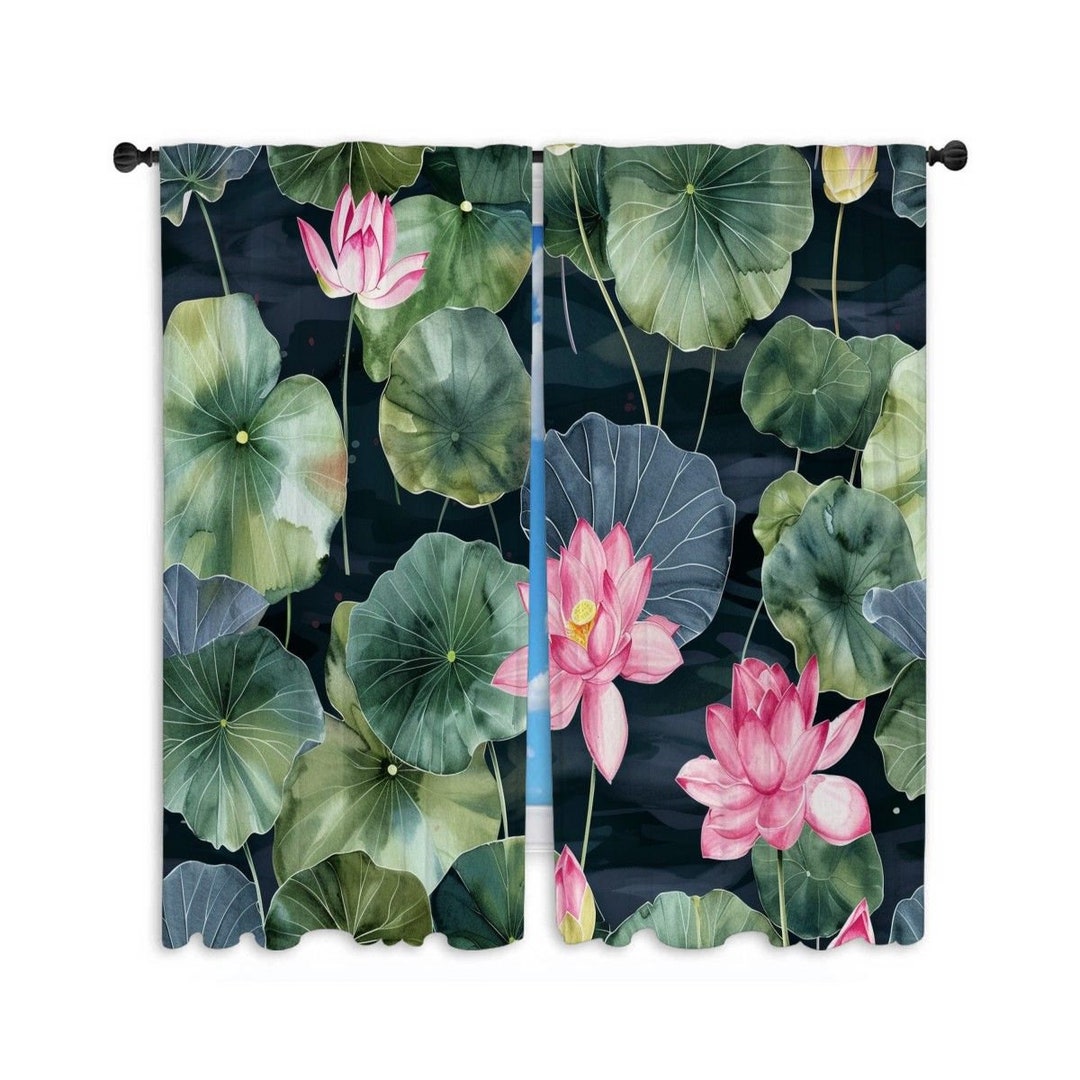 Lotus Flower Window Curtain, Elegant Curtains, Botanical Illustration ...