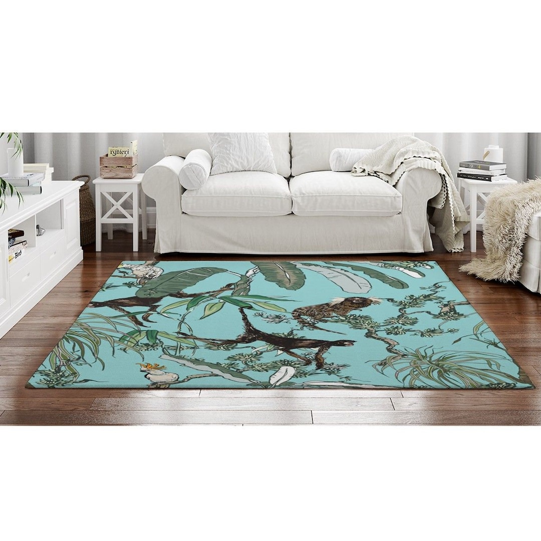 Monkey Parrot Chinoiserie Rug Toile De Jouy Animals Area Rugs - Etsy
