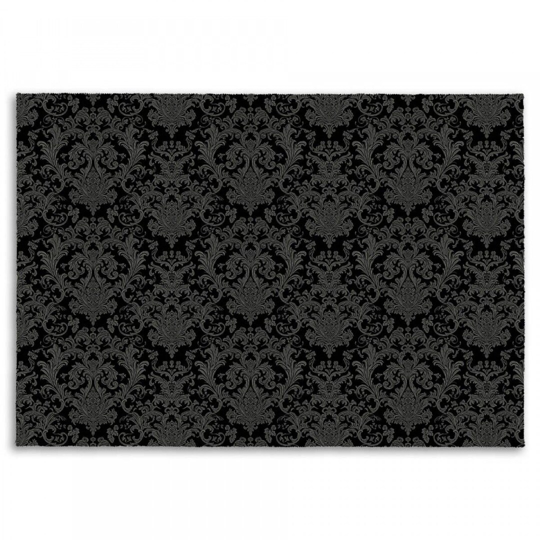 Black Gothic Area Rug, Damask Goth Rug for Living Room, Victorian Area ...