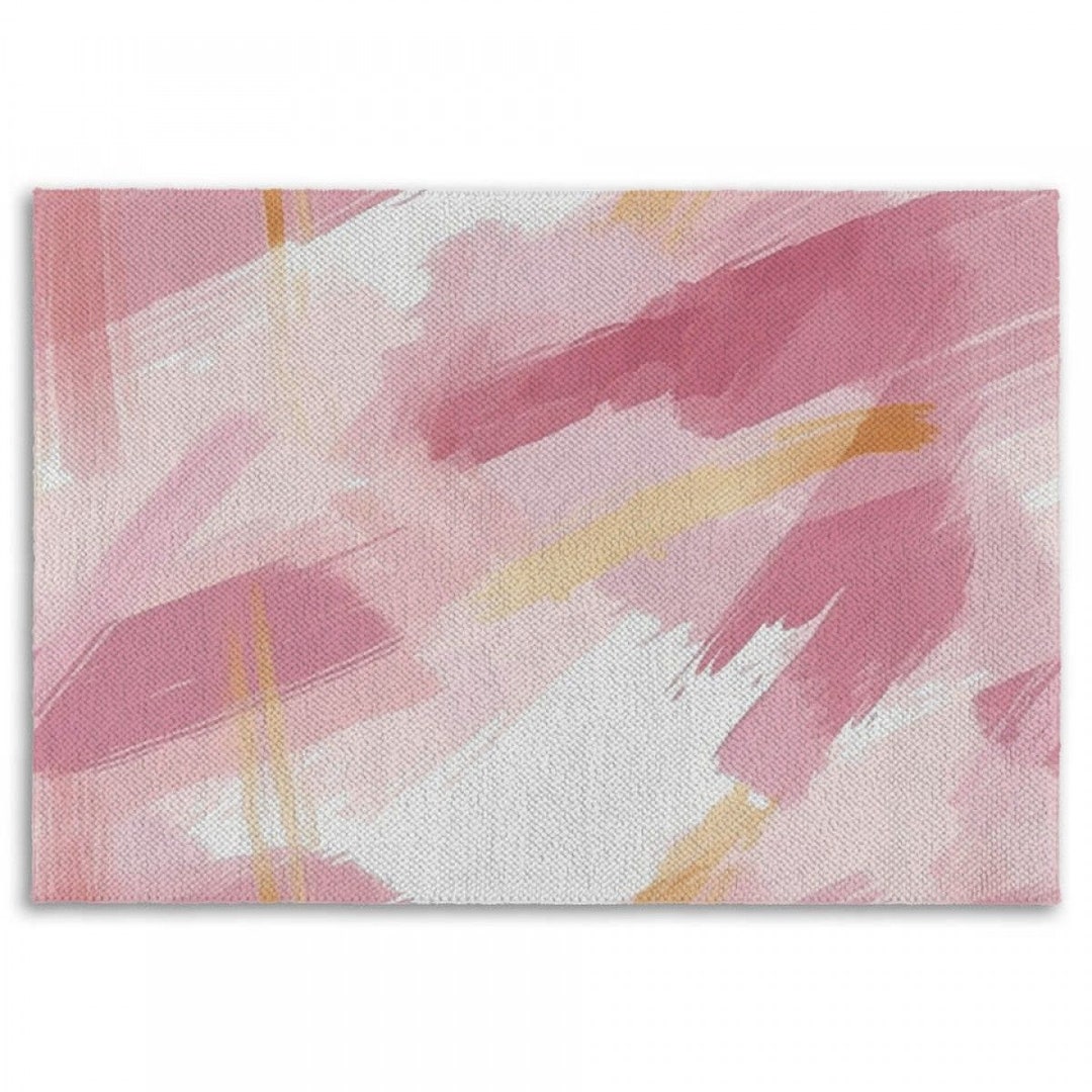 Blush Pink Abstract Rug: Gold Strokes, Pastel Colors - Etsy