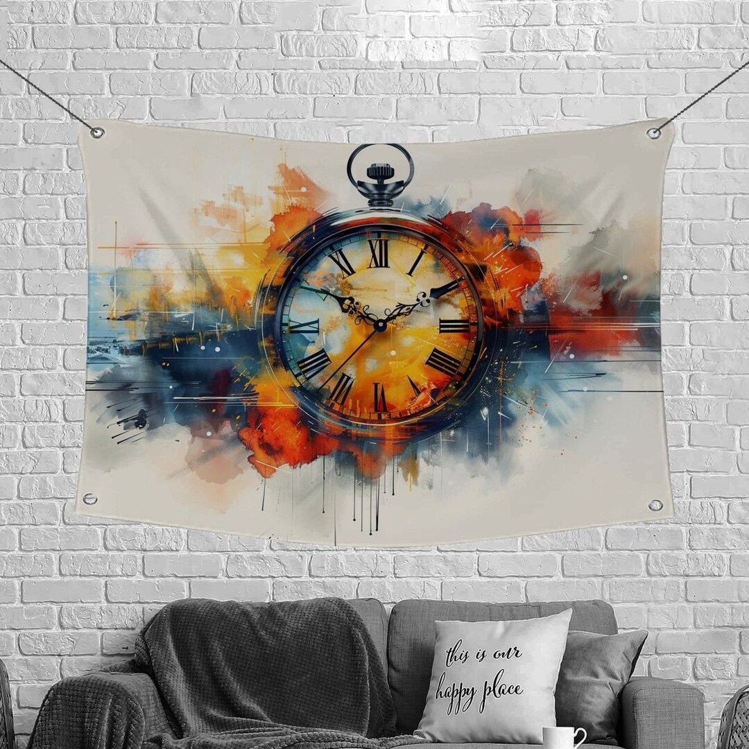 Vintage Clock Wall Art, Object Wall Decor, Artistic Flair Tapestry ...