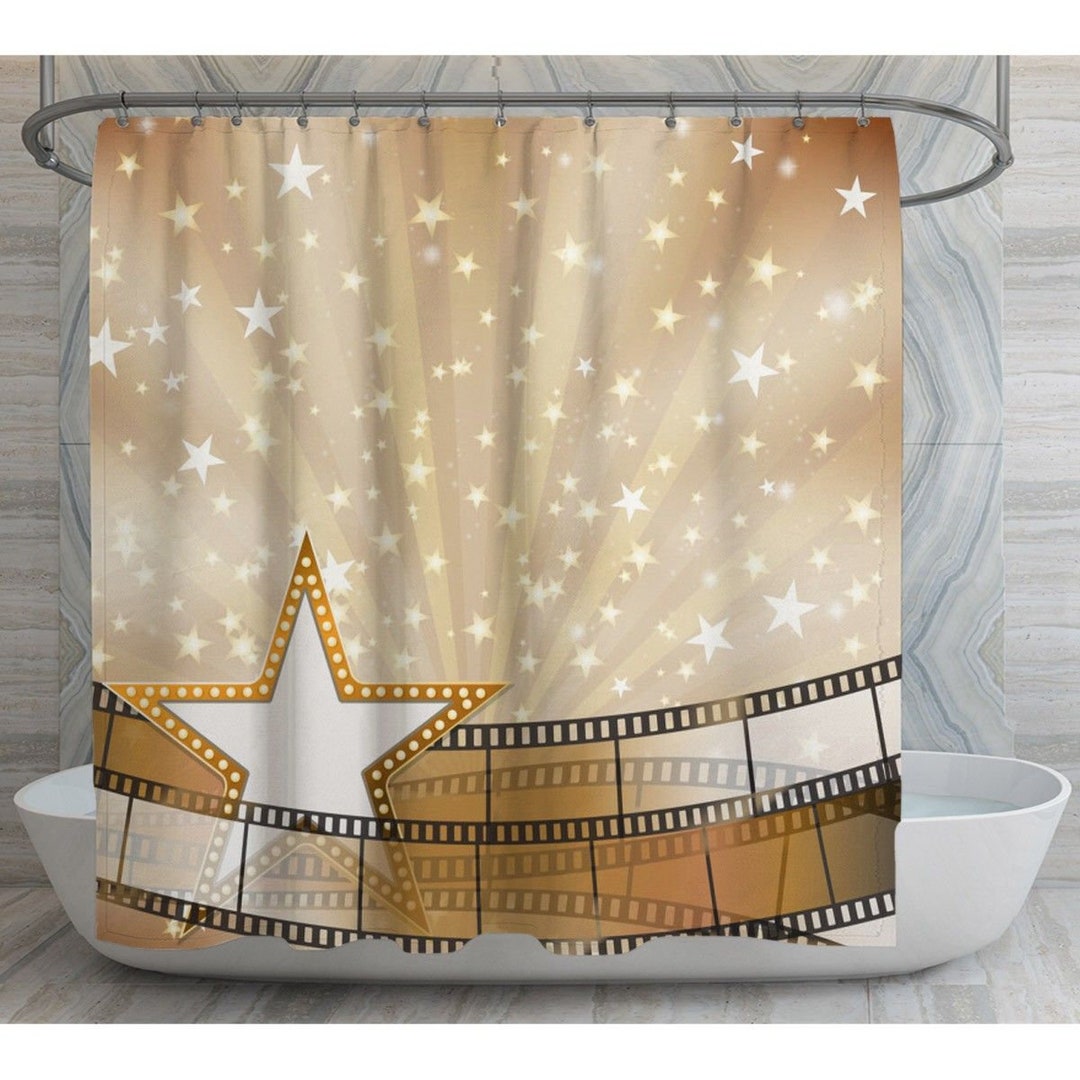 Hollywood Star Shower Curtain: Gold Film Strip Bath Decor - Etsy