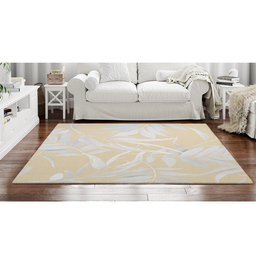 Pastel Yellow Rugs White Leaves on Pale Area Rug Light Yellow Area Rugs ...