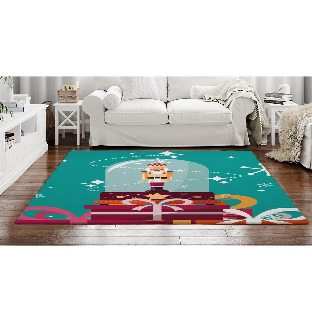 Nutcracker Rugs Nutcracker in Snow Globe Area Rug Turquoise Pink and ...