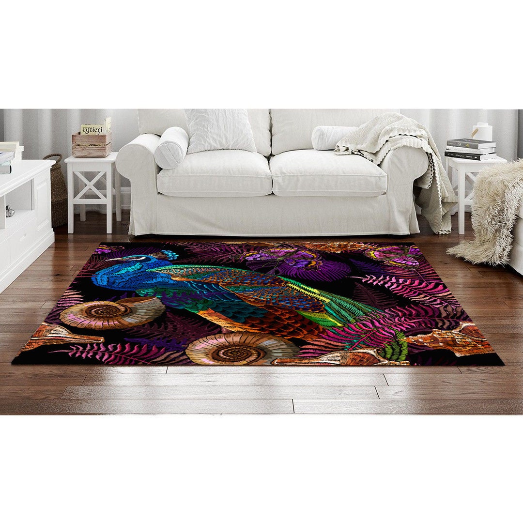 Peacock Rugs Bird Area Rugs Tropical Peacock Rug Colorful Area Rugs ...