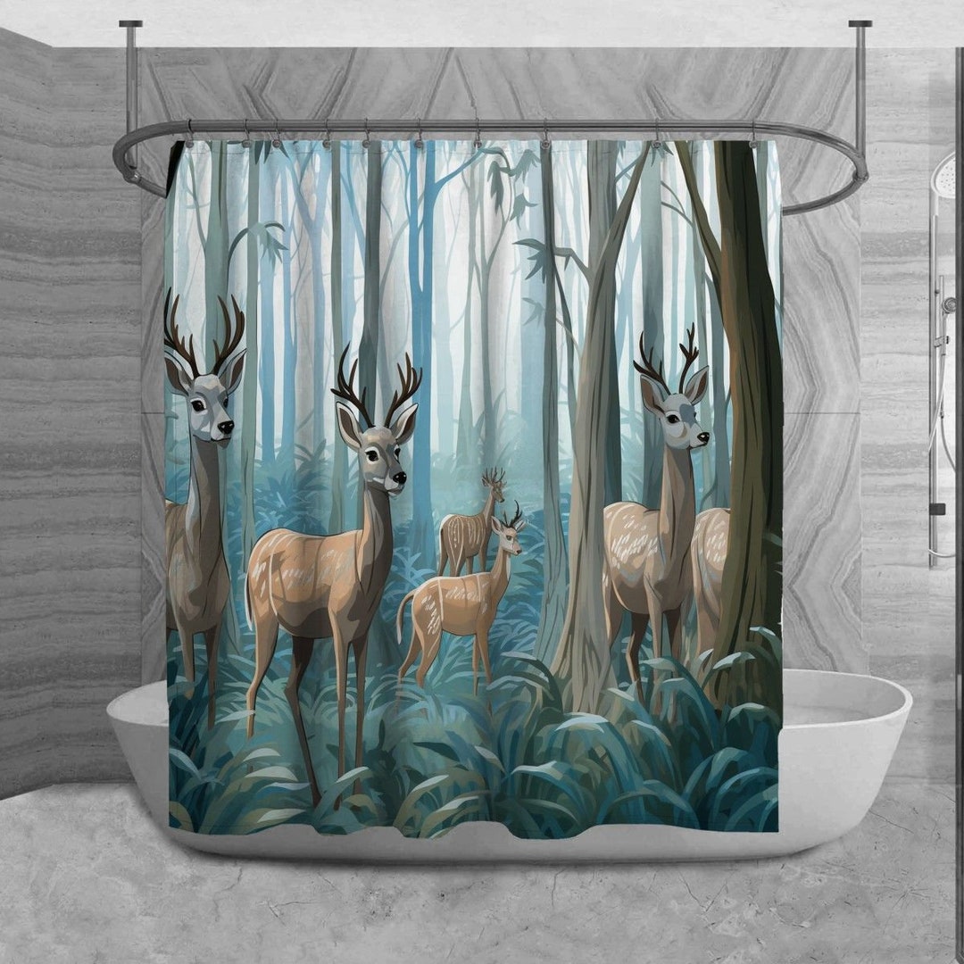 Deer Shower Curtain Jungle Bathroom Decor Green and Brown - Etsy