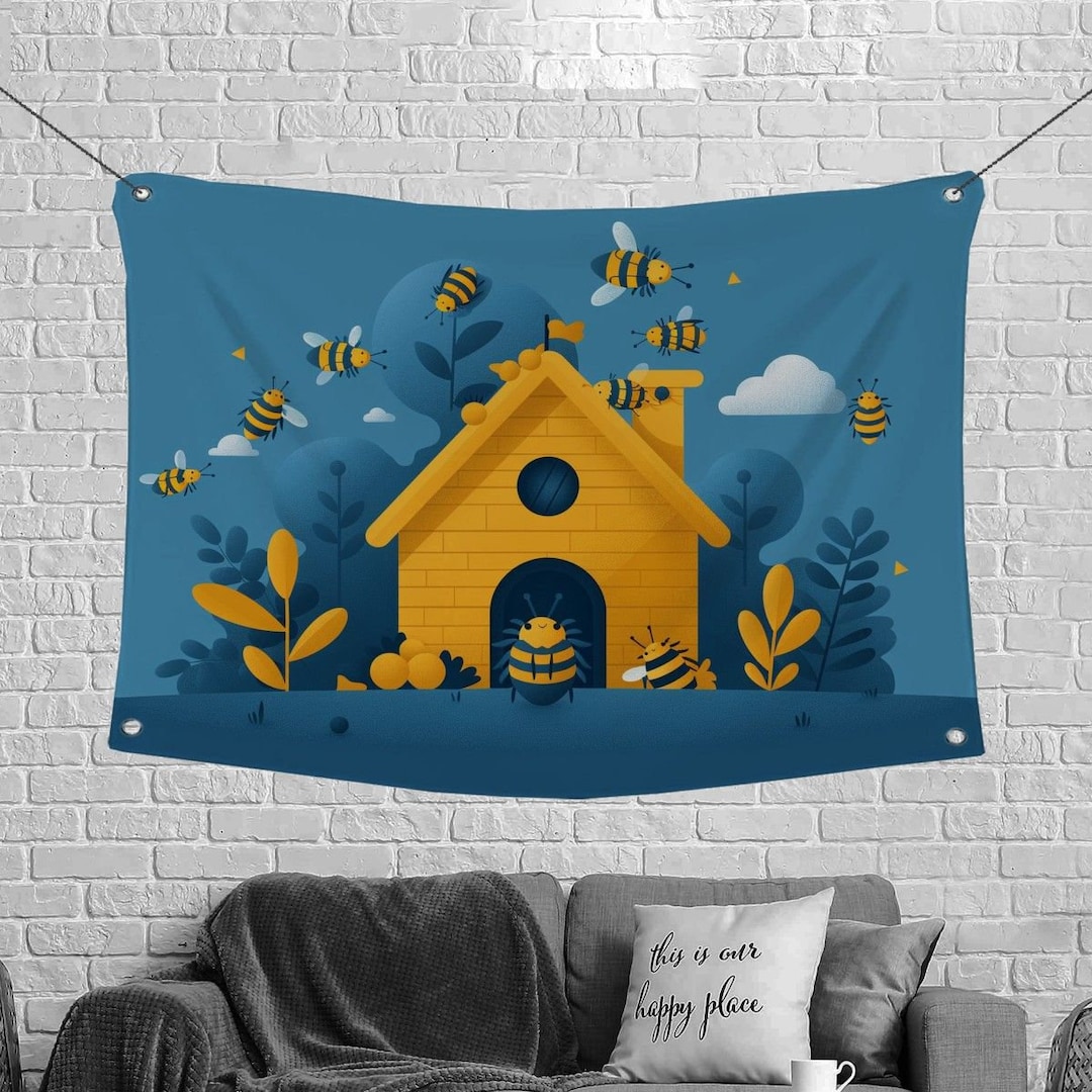 Bee House Wall Art, Insects Wall Decor, Animated Scene Tapestry ...