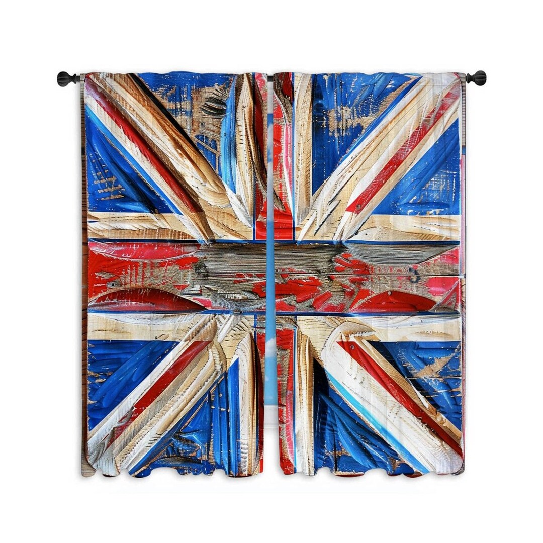 Distressed Union Jack Window Curtain, Symbolic Curtains, Patriotic ...