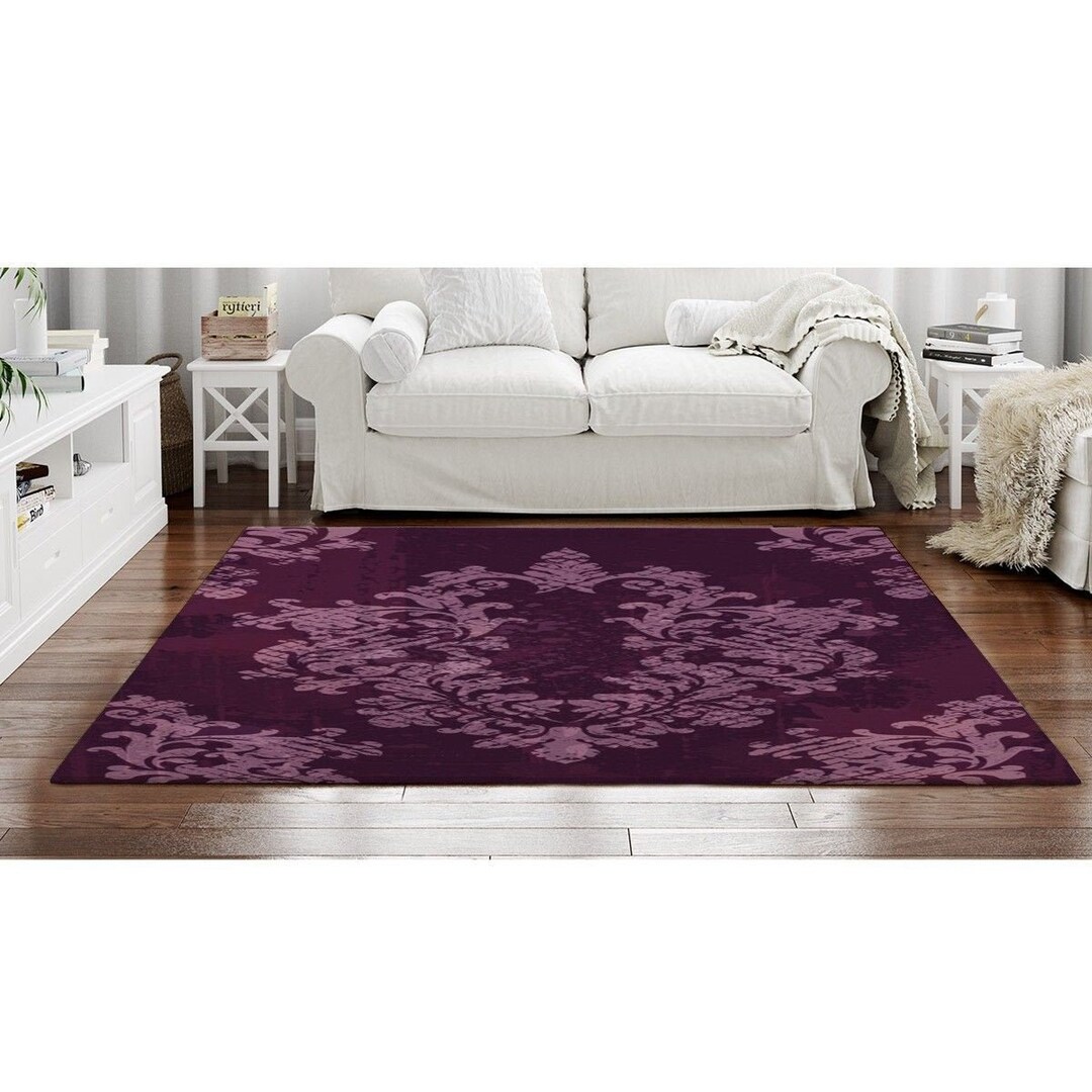 Deep Purple Rugs Burgundy Large Area Rugs Vintage Damask Decorative Rug ...