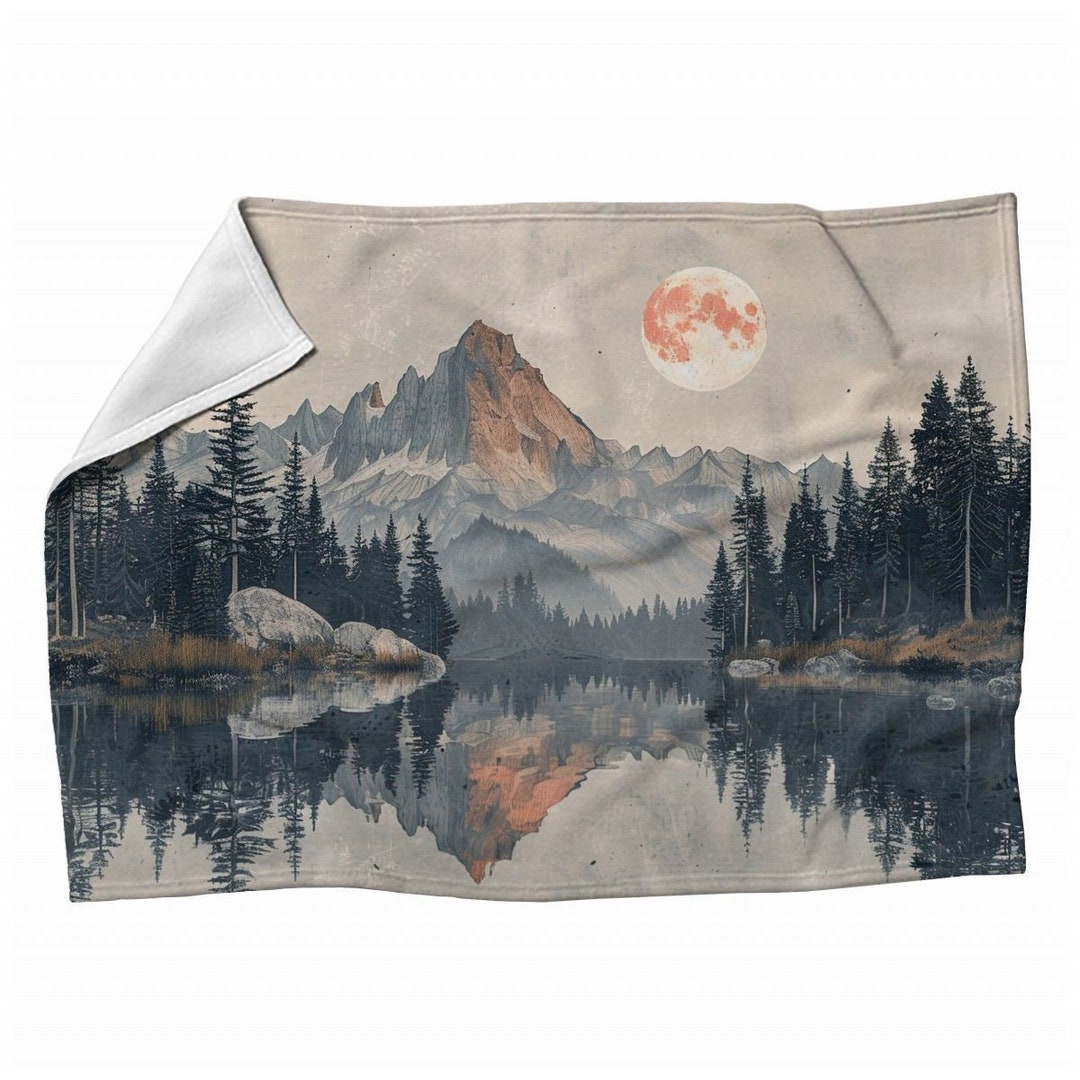 Landscape Blanket, Nature Blankets, Tranquil Sherpa Blanket, Retro ...