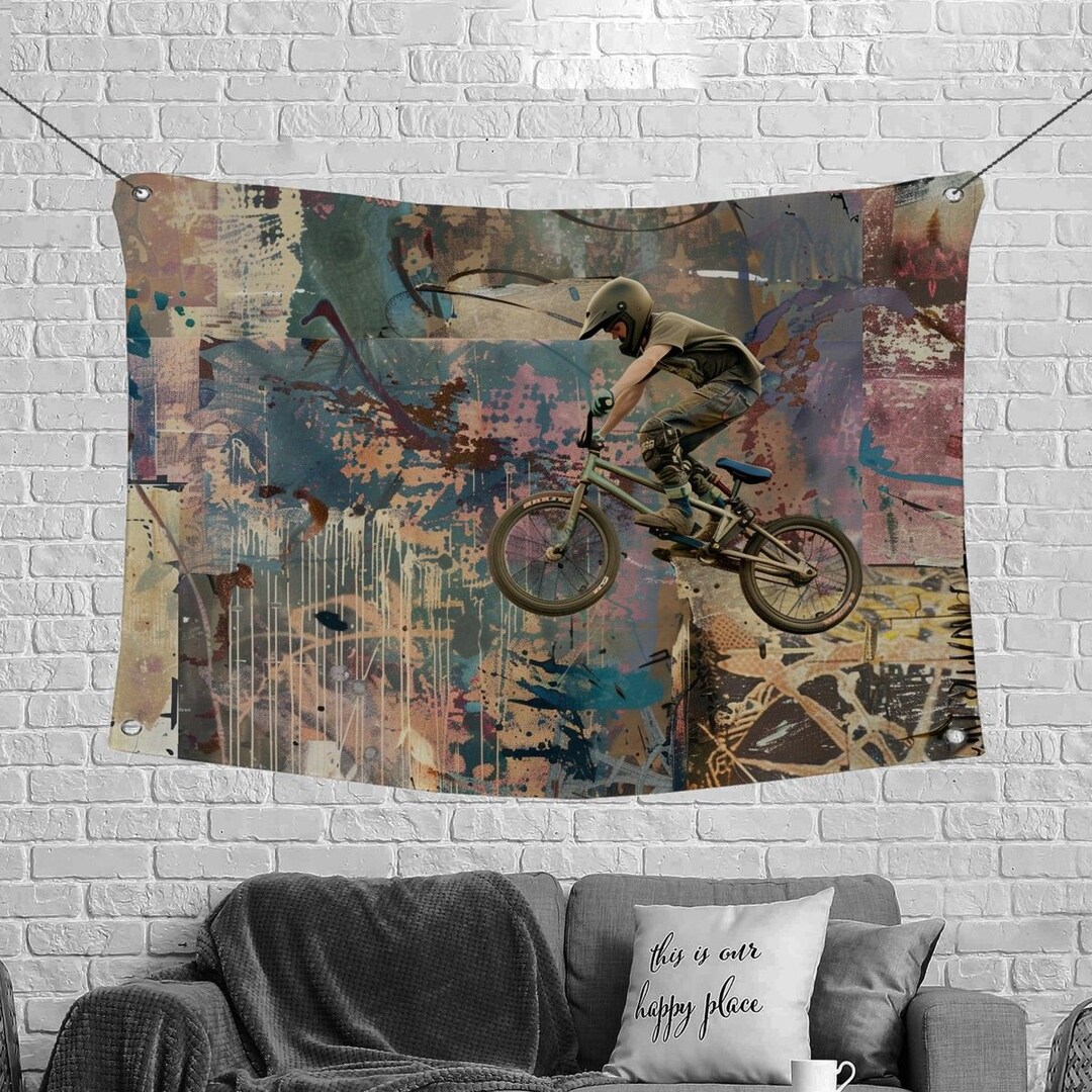 BMX Wall Art, Sports Wall Decor, Action Tapestry, Abstract Canvas Wrap ...