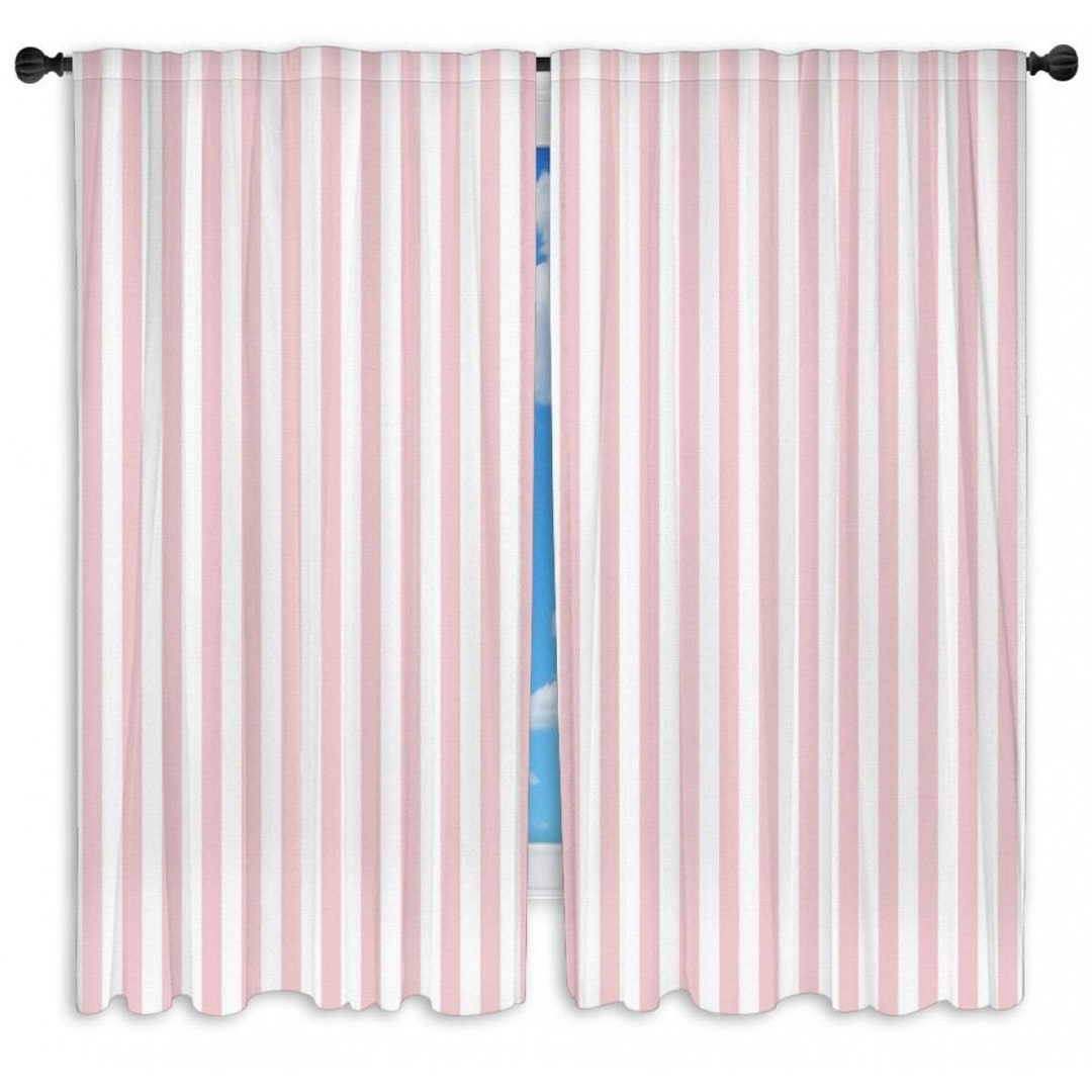 Striped Curtain Panel: Pink & White Polyester Drapes - Etsy
