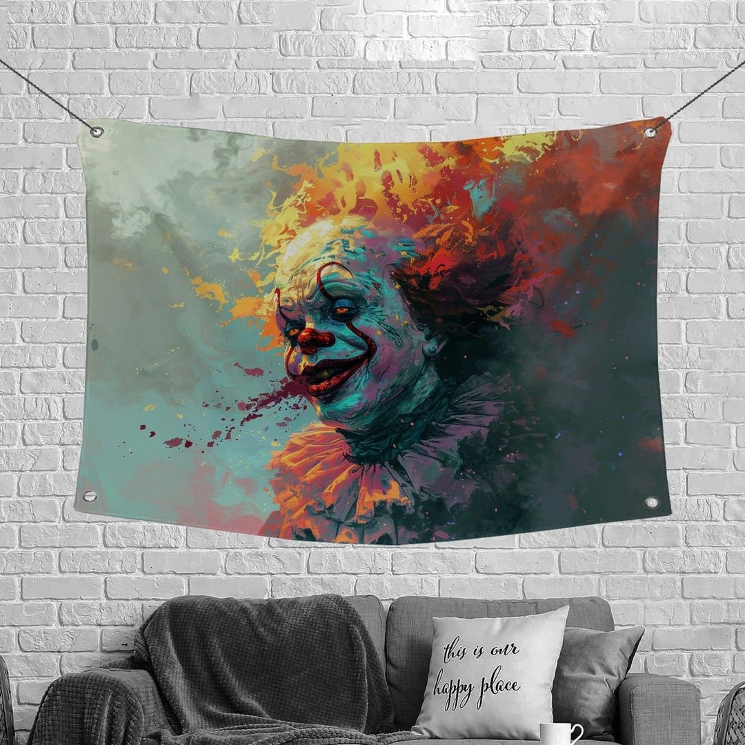 Clown Wall Art, Entertainment Wall Decor, Colorful Tapestry, Surreal ...