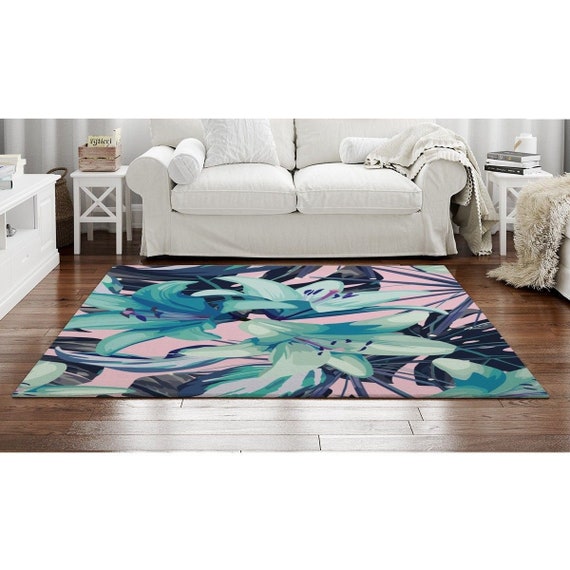 Blue and Pink Floral Area Rug Pink and Blue Area Rug Pink - Etsy