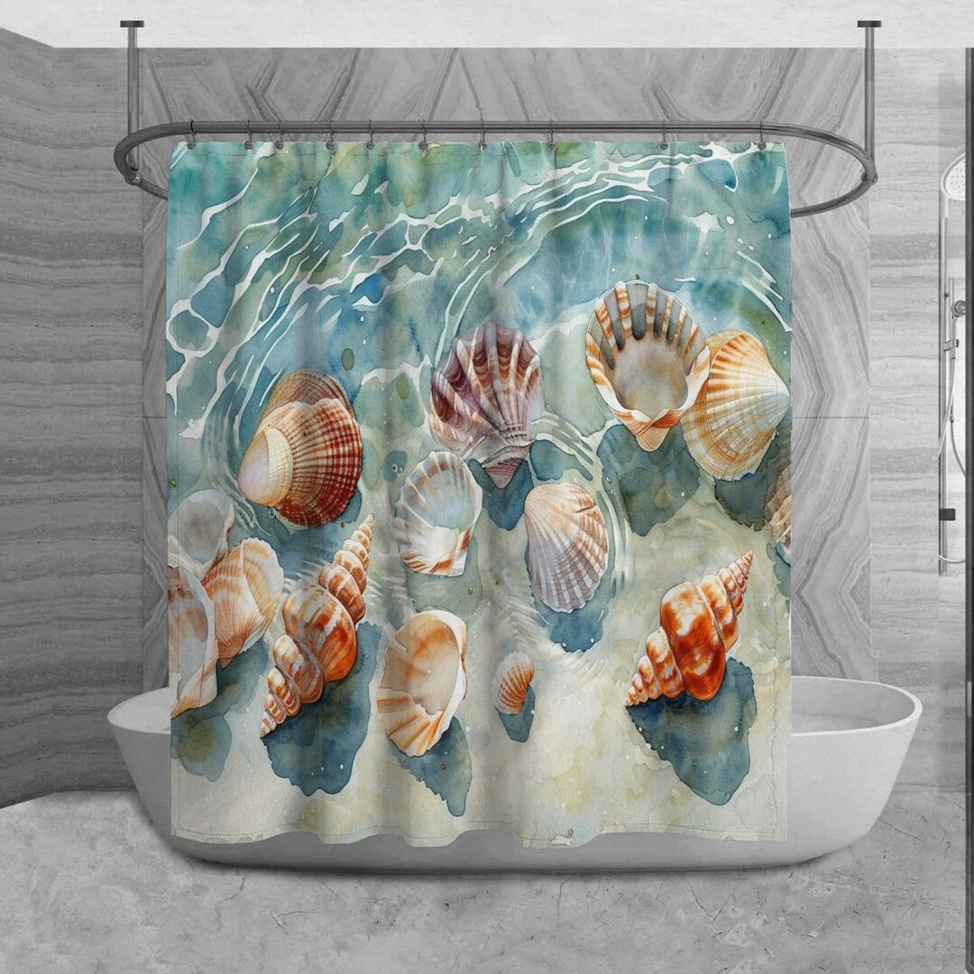 Shells Shower Curtain, Marine Life Bathroom Decor, Sea Treasures Bath ...