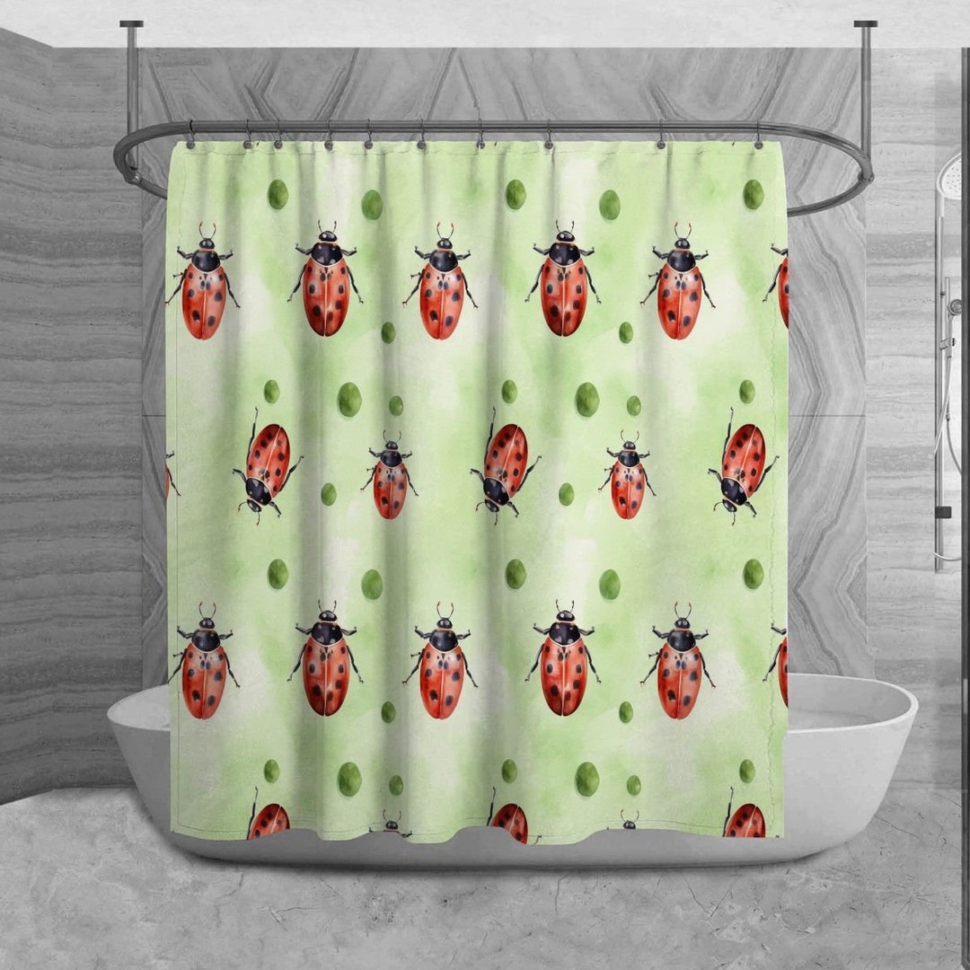 Ladybug Shower Curtain, Insect Bathroom Decor, Garden Bath Decor ...