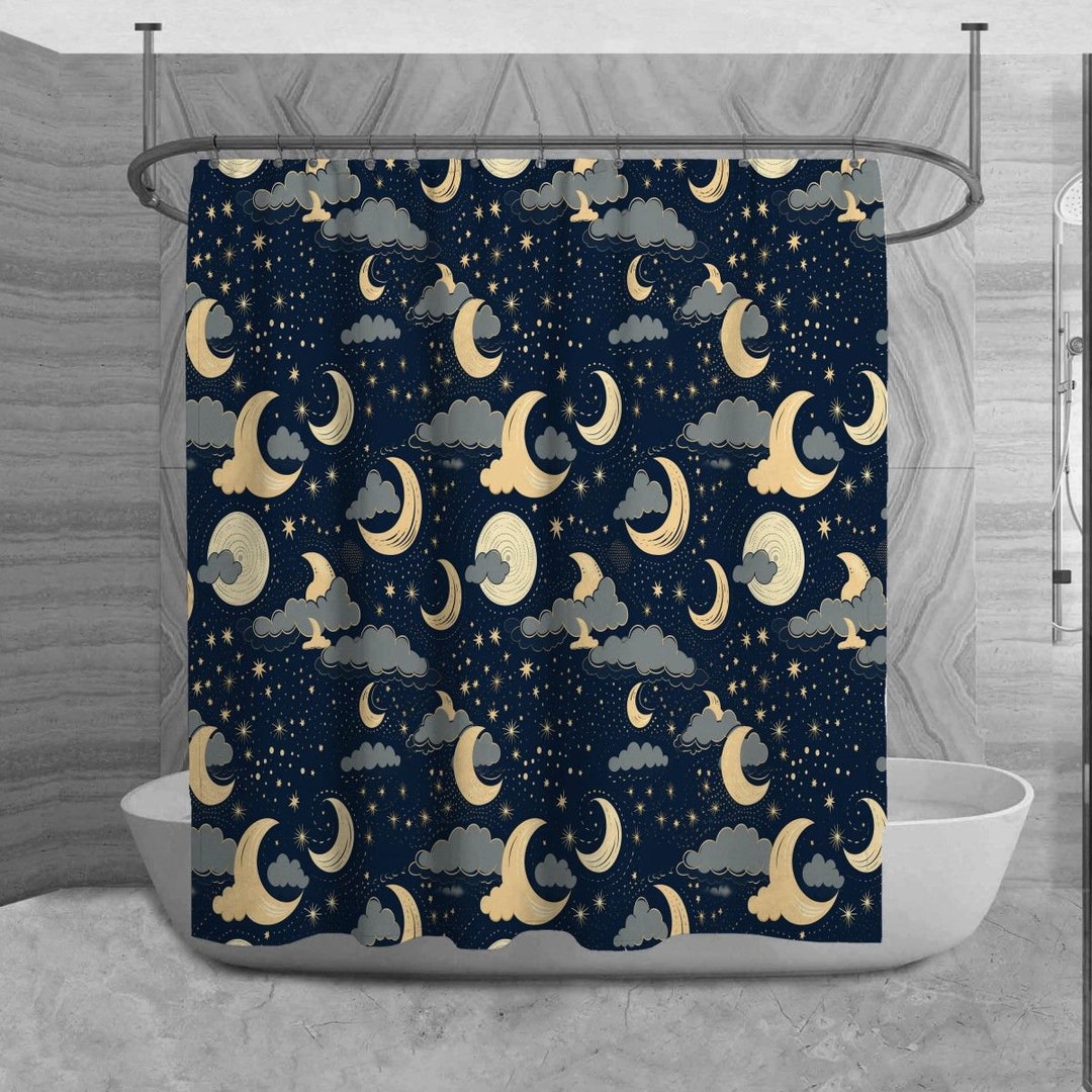 Moon Shower Curtain, Night Sky Bathroom Decor, Stars Bath Decor, Clouds ...