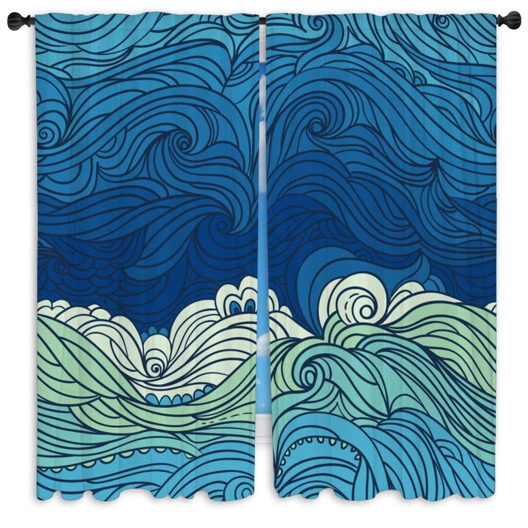 Japanese Abstract Waves Print Window Curtain Waves Curtains - Etsy