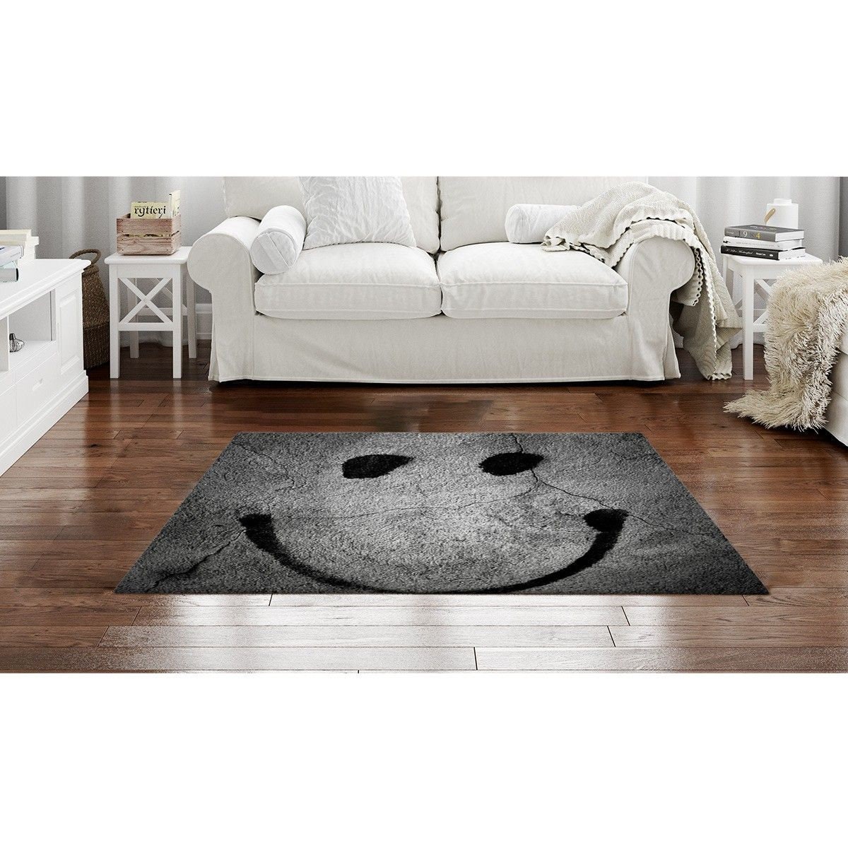 Smiley Face Rugs Smiley Face Area Rugs Grunge Grey Smiley | Etsy