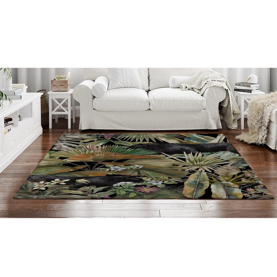 Panther Rugs Panthers in Tropical Forest Area Rug Green and - Etsy