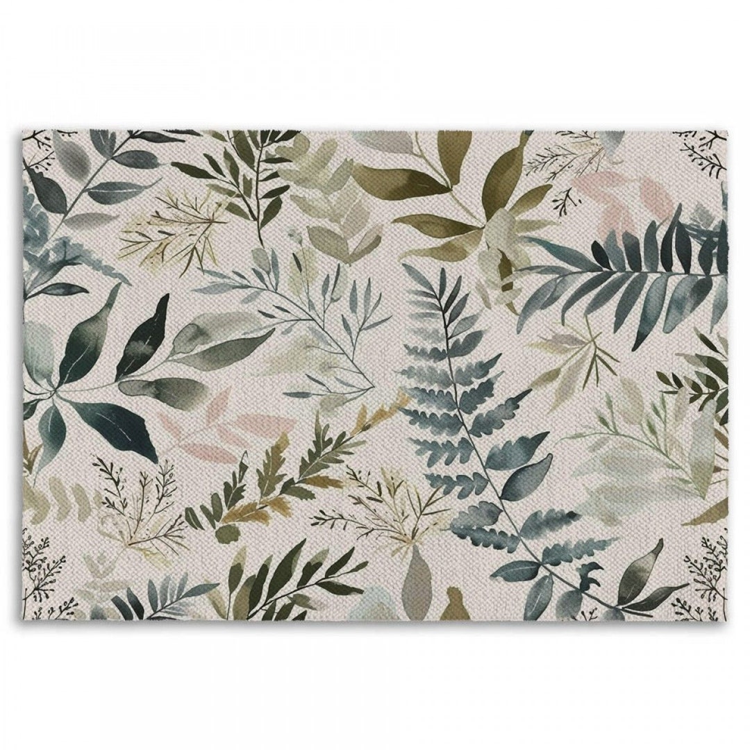Fern and Leaf Area Rug: Beige Cottagecore Farmhouse Decor - Etsy
