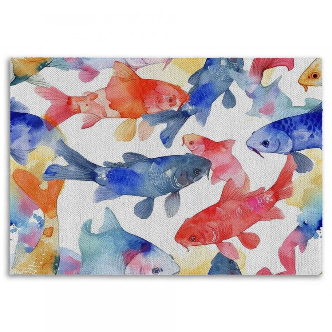 Tropical Fish Rugs Fish in Watercolor Area Rug Blue Pink and Yellow ...