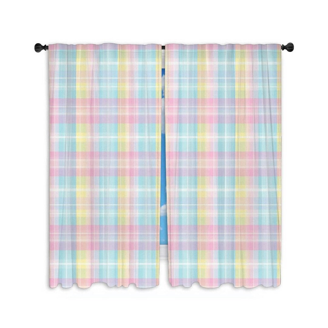Preppy Window Curtain, Gingham Curtains, Checkered Curtain Panel, Plaid ...
