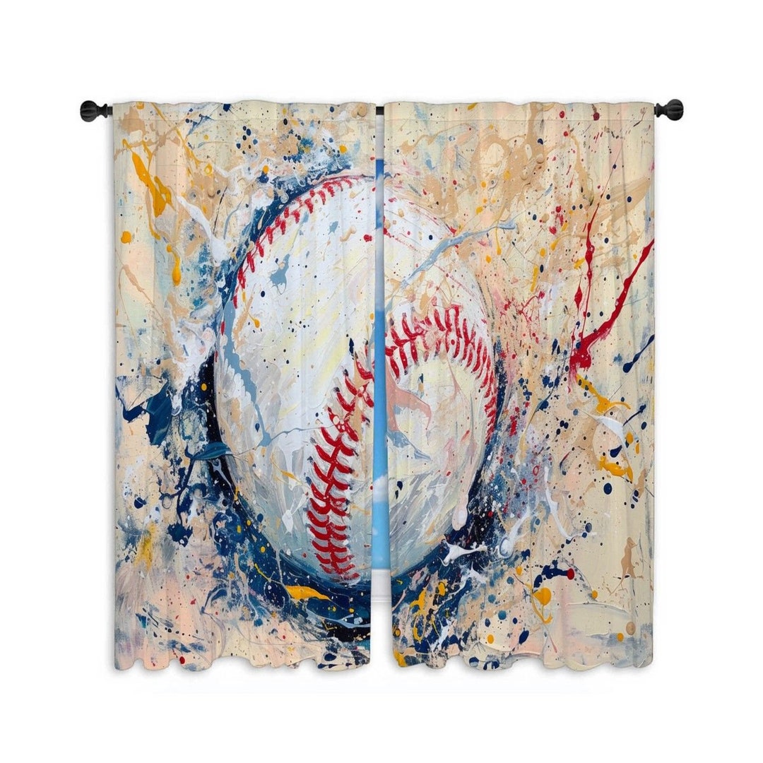 Baseball Window Curtain, Sports Curtains, Action Painting Curtain Panel ...