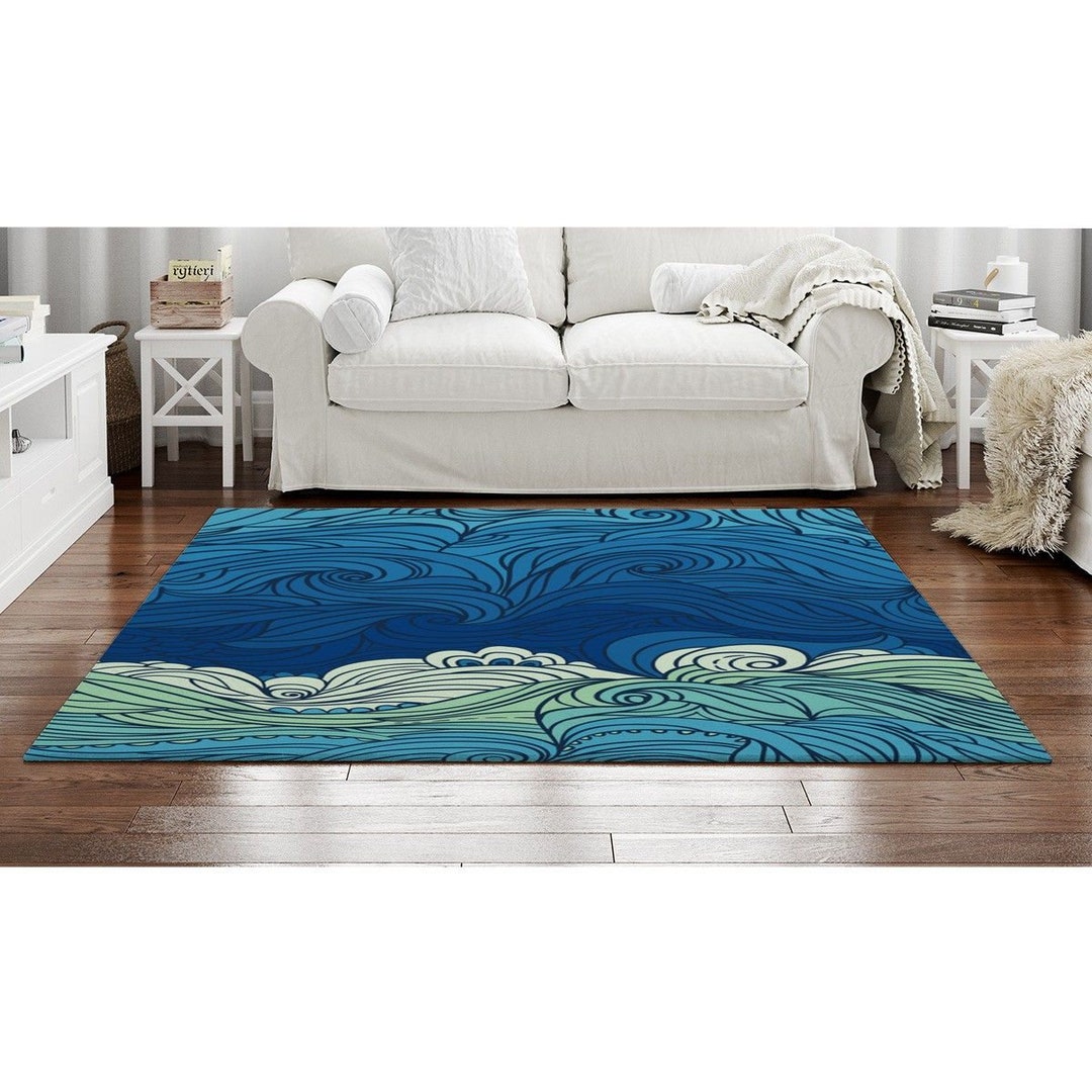 Ocean Rugs Wave Area Rug Artistic Area Rug Blue Abstract - Etsy