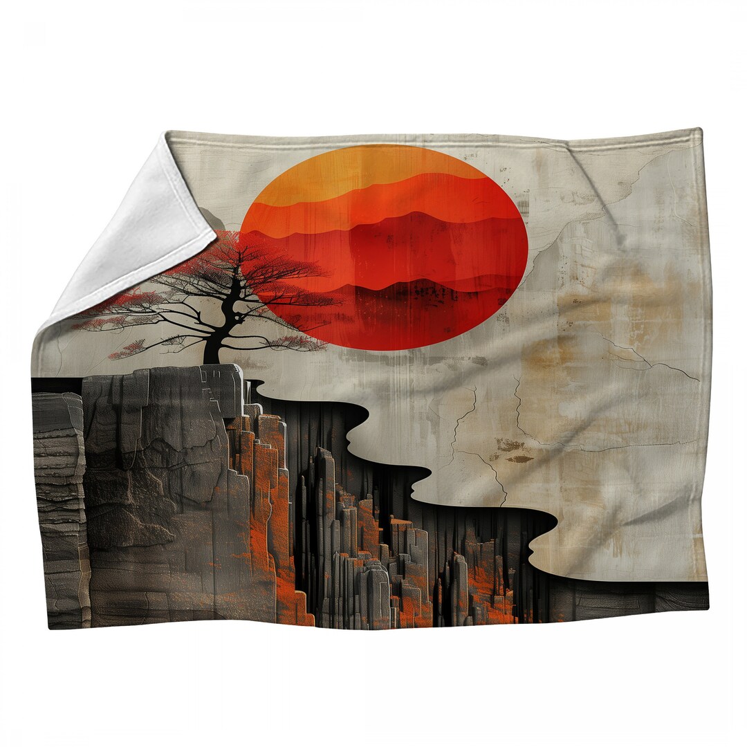 Landscape Art Blanket, Graphic Blankets, Minimalist Sherpa Blanket ...
