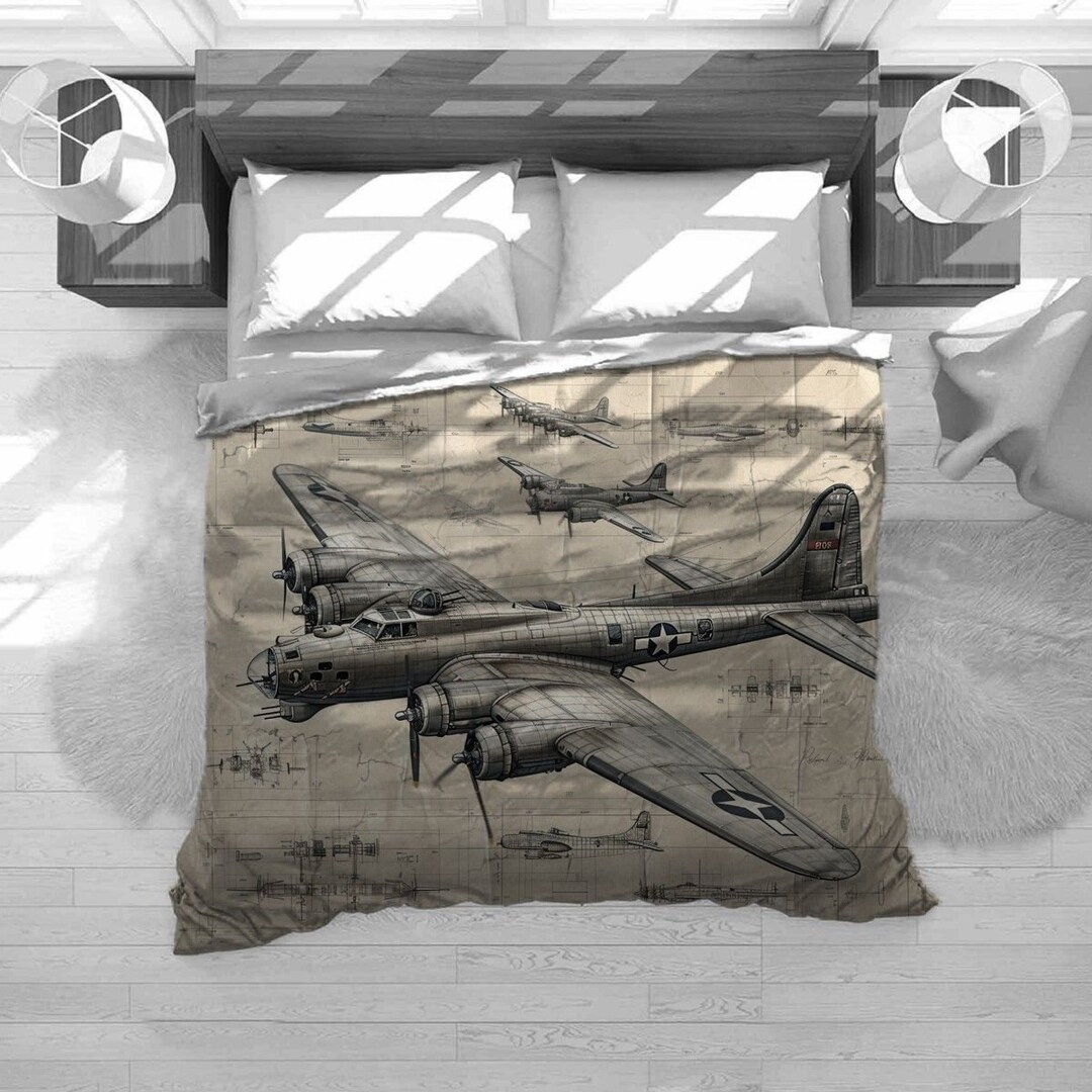 Airplane Bedding, Aviation Bedding Set, Technical Comforter, Sketch ...