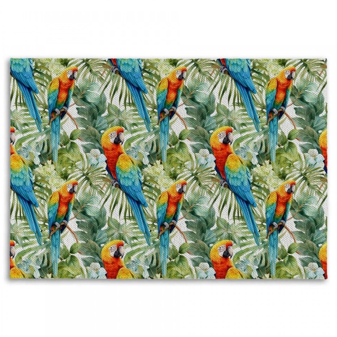 Parrot Rug, Tropical Bird Rugs, Forest Area Rug, Palm Leaves Living ...