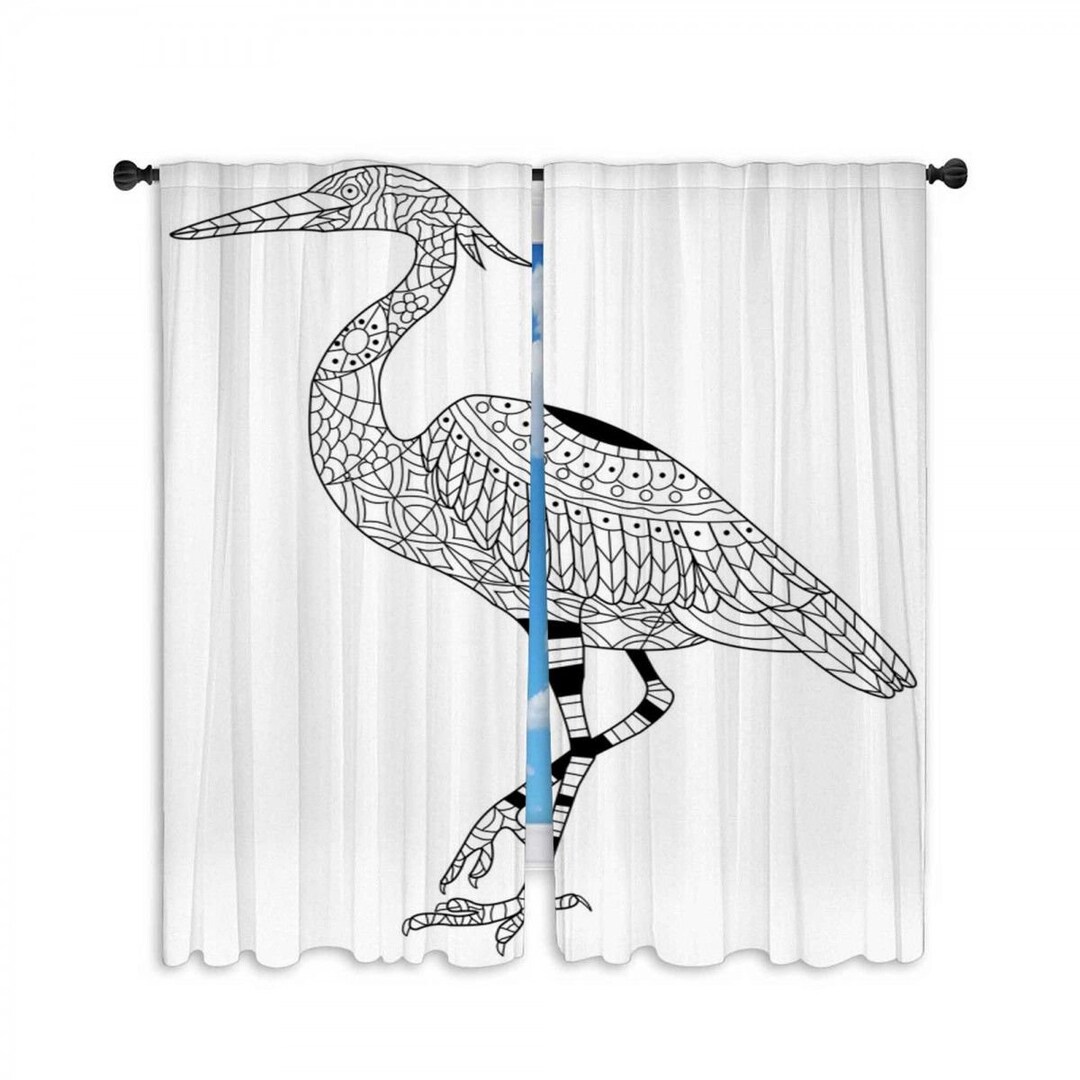 Tribal Heron Window Curtains: Black and White Ethnic Design - Etsy